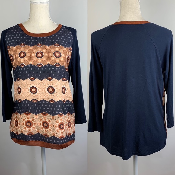 Zara | Tops | Zara Wb Collection Top S Navy Multi 34 Sleeve | Poshmark